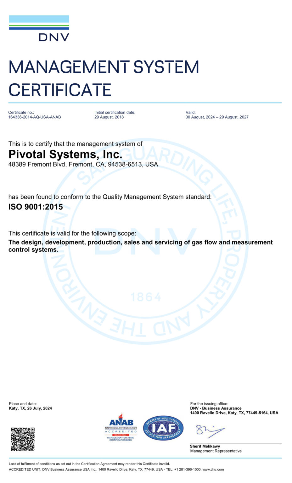 ISO Certificate « Pivotal Systems